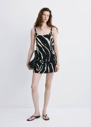 Mango Robe courte &agrave; imprim&eacute; z&egrave;bre noir - Femme - XS - MANGO
