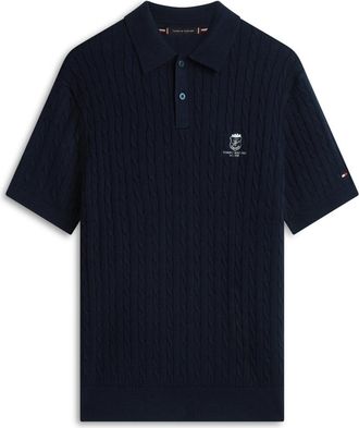Tommy Hilfiger Zopfstrick-Poloshirt mit Wappen-Stickerei, Regular in