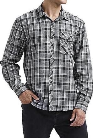 Hisdern Chemise en Flanelle à Carreaux pour Hommes à Manches Longues Coupe régulière Coton Chaud Chemise décontractée à Carreaux Tartan Chemise boutonnée Gris