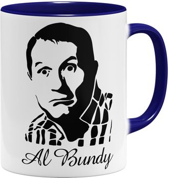 OM3 kultige Schuhverkäufer Kaffee-Tasse mit Gesichtsausdruck - Kultmotiv - Keramik Becher - 11oz 325ml - Beidseitig Bedruckt - Dunkelblau