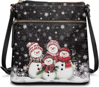 Coloranimal Petit sac &agrave; bandouli&egrave;re pour femme avec fermeture &eacute;clair sur le th&egrave;me de No&euml;l, Famille de bonhomme de neige