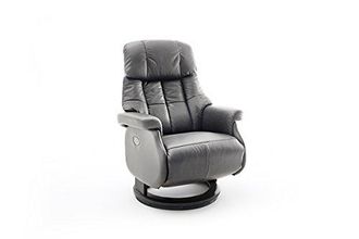 Robas Lund Relaxsessel Calgary Comfort XL elektrisch verstellbar, bis 150 kg belastbar, Echtleder schlammfarben, Gestell Holz schwarz