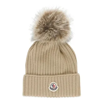 Moncler Femme, Accessoires, Beige, Taille: L Bonnet fille avec patch logo