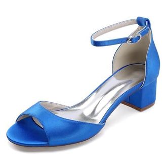 Generic Chaussures De Mariage Femmes Bout Ouvert Talons Sandales Blocs Bas Mariée Sexy High Heels Bureau Travail Soir 4.5Cm,Royal Blue,43 EU