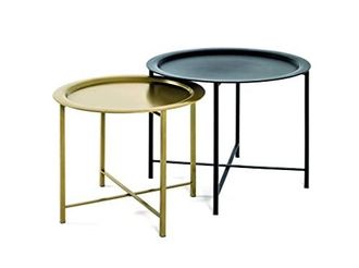 Haku Möbel Lot de 2 Tables Basse Or, Noir, métal - Dim.: H 44/49 cm x Ø 52/62 cm, Style: Art Deco