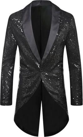 Generico FRAC Veste gothique midi &agrave; paillettes pour homme avec boutons &Eacute;l&eacute;gant smoking Style m&eacute;di&eacute;val Robe de la cour victorienne pour discoth&egrave;que f&ecirc;te, Noir, 