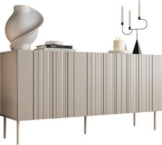 Mirjan24 Kommode Intori 150 3D mit 3 T&uuml;ren, innen 4 F&auml;cher, Gefr&auml;st Fronten, Metallf&uuml;&szlig;e, Push to Open, T&uuml;rkommode, Highboard, Anrichte, Sideboard (Beige)