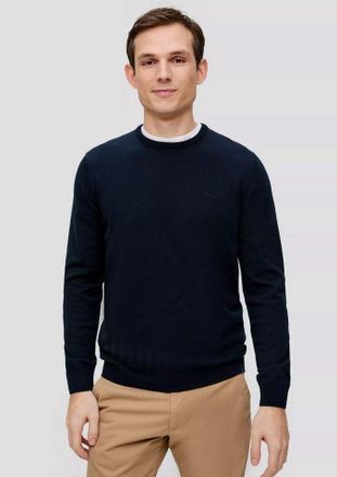 s.Oliver Rundhalspullover Casual (1-tlg) mit gesticktem Logo, Feinstrick, Crew-Neck