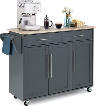 Costway K&uuml;chenwagen auf Rollen, Servierwagen mit Arbeitsplatte, 2 Schubladen, Messer- & Handtuchhalter, K&uuml;chentrolley Holz, K&uuml;chenschrank f&uuml;r K&uuml;che, Beistellw