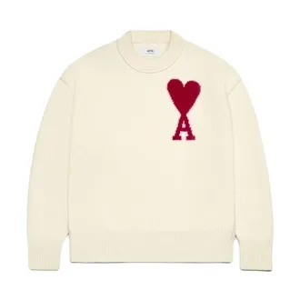 Ami Homme, Pulls, Blanc, Taille: XL Pull Coeur Tricot Intarsia