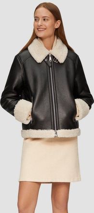 s.Oliver Winterjacke Outdoor-Jacke Jacke aus Lederimitat mit Teddyplüsch