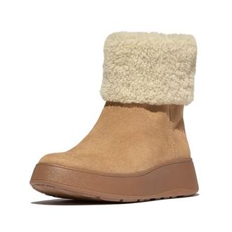 FitFlop F-Mode Bottines en daim avec fermeture &eacute;clair et col en peau de mouton pour femme, marron d&eacute;sert, pointure 39, Beige sable, 40 EU
