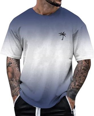 Generic T-shirts pour homme - D&eacute;grad&eacute; de couleur - Impression palmier - T-shirt de sport - T-shirt d&eacute;t&eacute; d&eacute;contract&eacute; en coton - Coupe ajust&eacute;e - Respirant - T-s