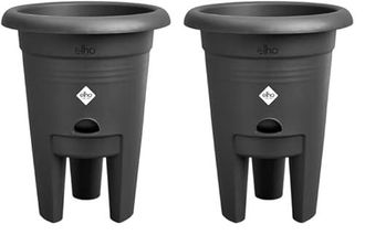 ELHO Green Basics Erdbeertopf 22 cm - Pflanztopf f&uuml;r den Anbau von Erdbeerpflanzen - inklusive Wasserreservoir - 100% recycelter Kunststoff - Schwarz/Livin