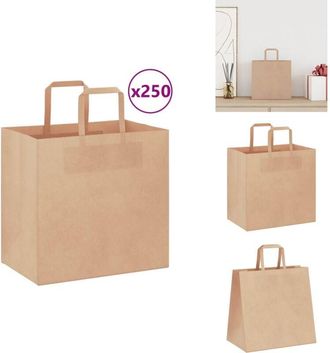 vidaXL Papiertragetaschen 250 Stk. mit Henkeln Braun 26x17x25 cm - Papiertragetasche - Papiertragetaschen - Papiert&uuml;te - Kraftpapiert&uuml;te