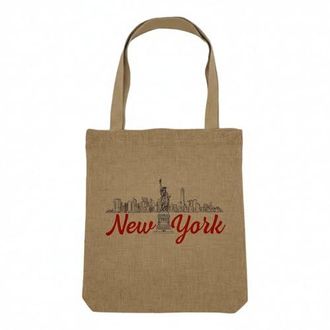 Fabulous Sac Shopping Tote Bag Aspect Lin - New York Minimalist Am&eacute;rique Voyage Etats Unis - Sac de Courses Toile Epaisse 360g Beige Naturel Cabas Port&eacute; Epaule