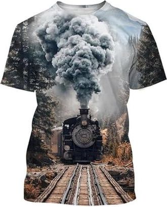 Keephen T-Shirt rétro imprimé Train pour Femmes et Hommes T-Shirts à Manches Courtes avec col Rond imprimé Train Tops dété pour Le Sport