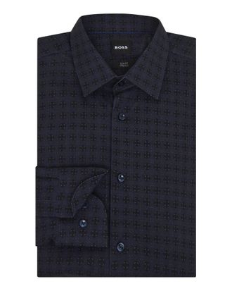 HUGO BOSS Gemustertes Hemd mit Kentkragen und Stretchanteil, Slim Fit in