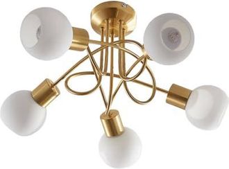 Lampenwelt.com Lindby Plafonnier Elaina &agrave; intensit&eacute; variable (Moderne) en Dor&eacute; Verre e. a. pour Salon & Salle manger (&agrave; 5 lampes, E14) Luminaire Lampe Plafond Eclera