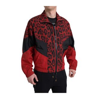 Dolce & Gabbana Rote Leoparden-Zip-Up-Jacke - - Jackets - Herren - Rot - XS