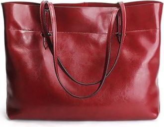 Generic Sac &agrave; main marron pour femme 100 % cuir v&eacute;ritable sac &agrave; bandouli&egrave;re pour femme sac fourre-tout grande capacit&eacute;, rouge fonc&eacute;, (30cm(Max Length(50cm)