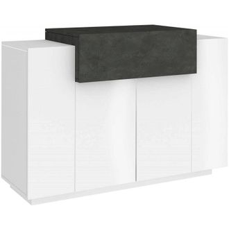 Dmora Modernes Schuhregal, Made in Italy, mit 2 T&uuml;ren und 1 Klappt&uuml;r, Eingangsschuhregal, Mehrzweckm&ouml;bel, 120x45h86 cm, Farbe Wei&szlig; gl&auml;nzend und Aschgrau