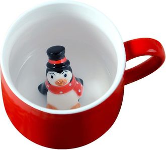 Cabilock 3D Rote Keramikbecher Weihnachten Tee Tasse: Pinguin Kaffeebecher Heißgetränkebecher Wintertasse Weihnachtskaffeebecher