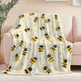 Generic Couverture Plaid Polaire Super Chaude 127 x 152 cm, Dessin Anim&eacute; Fleurs Mignon Animaux Abeilles Couverture Imprim&eacute;e pour Canap&eacute; Sofa Lit - Plaid en Fl