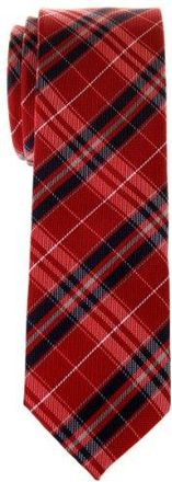 Retreez Cravate Fine Slim styl&eacute;e microfibres tiss&eacute;e en tartan pour homme - Rouge et Bleu marin