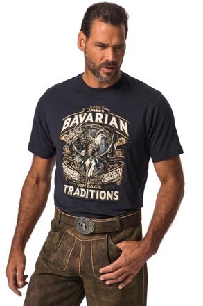 JP1880 Herren große Größen Übergrößen Menswear L-8XL JP1880 T-Shirt, Halbarm, Trachten-Print, Rundhals, bis 8 XL Navy blau 5XL 826649130-5XL