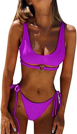 Generic Ensemble Maillot De Bain Femme Gainant Et Amincissant à la Mode Fendu Couleur Unie attentionné (Purple, L)