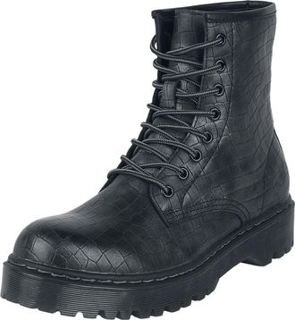 Black Premium by EMP Damen schwarze Boots mit Krokodilhautmuster EU37