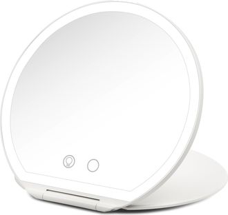 Girmi BE03 Runder Make-up-Spiegel, zusammenklappbar, ultrad&uuml;nn, tragbar, mit LED-Licht, 3 Farben, Touch-Taste, Lithium-Batterie, USB-Ladeger&auml;t