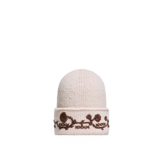 Moncler Moncler Embroidered Alpaca Blend Knit Beanie, Women, White, Size: One Size