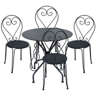 Vente-Unique Salle &agrave; manger de jardin en m&eacute;tal fa&ccedil;on fer forg&eacute; : une table et 4 chaises empilables - Anthracite - GUERMANTES de MYLIA