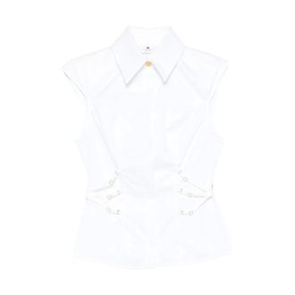 Elisabetta Franchi Femme, Blouses et Chemises, Blanc, Taille: 36 FR Chemise en popeline de coton avec bretelles &eacute;lastiques