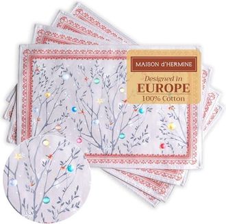 Maison d'Hermine Fairy Christmas Lot de 4 Sets de Table 100% Coton pour Table &agrave; Manger, Cuisine, Mariage, Usage Quotidien, d&icirc;ners, f&ecirc;tes de Thanksgiving, No&euml;l (33cm x 