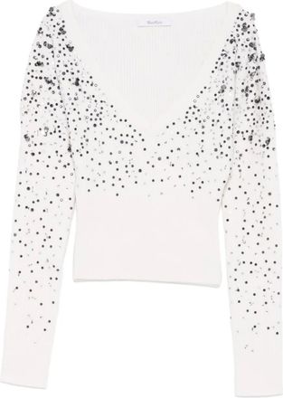Max Mara pull orn&eacute; de sequins &agrave; col v - Blanc