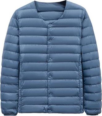 Generic Doudoune l&eacute;g&egrave;re &agrave; col rond pour homme - Veste dhiver chaude rembourr&eacute;e - Manteaux matelass&eacute;s, Bleu Haze, 3XL