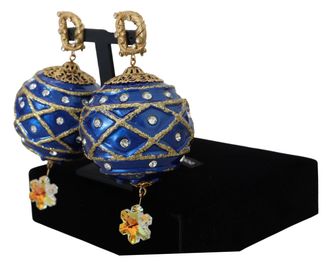 Dolce & Gabbana Womens Gold Brass Blue Dangle Ball Crystal Clip On Earrings Glass