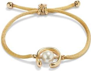 Uno De 50 UNOde50 Bracelet en fil en nylon chameau avec perle de coquillage plaquée or 18 carats