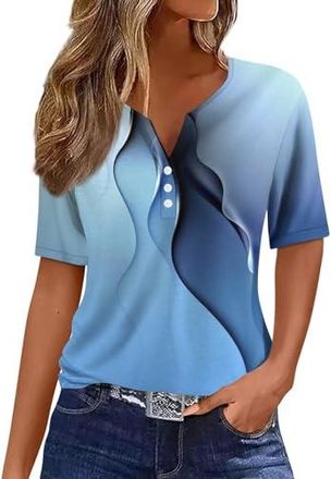 Generic Mes Commandes en Cours De Livraison,Générique Tenue De Sport Femme Chemisier T-Shirt Femme Imprimé Bouton Manches VêTements Femme Col en V Haut Tuniqu