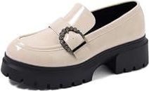 Queen Helena Mocassins &agrave; boucle d&eacute;contract&eacute;e &eacute;l&eacute;gants avec plateau fran&ccedil;ais avec talon femme X29-68, beige, 37 EU