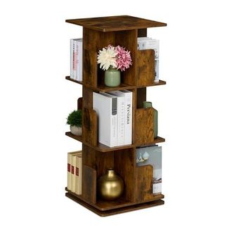 Relaxdays Petite bibliothèque rotative à 360°, 3 Niveaux, Design Industriel, pour Vos Livres, 95 x 39 x 39 cm, Marron