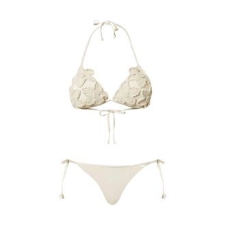 Twinset Femme, Maillots de bain, Beige, Taille: 38 FR Bikini triangle satin avec appliqu&eacute; crochet