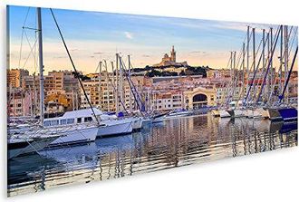 Islandburner Tableau sur toile Les yachts se refl&egrave;tent dans les eaux calmes du Vieux Port de Marseille Cadre Affiche Poster Murale Tableaux