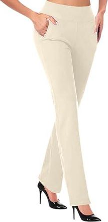 Generic Pantalon de yoga pour femme - Taille haute - Stretch - Coupe ajust&eacute;e - L&eacute;ger et confortable - Couleur unie - Pantalon de jogging - Jambes droites - Pa