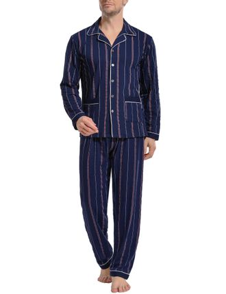 iClosam Kariert Nachtw&auml;sche f&uuml;r Herren Winter Pyjama Baumwolle mit Kn&ouml;pfen Pyjamas Langarm Schlafanzug M&auml;nner Zweiteiliger Lang Schlafanz&uuml;ge V-Ausschnitt Frei