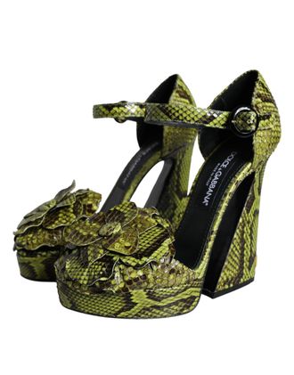 Dolce & Gabbana Womens Green Exotic Leather Ankle Strap Heels Sandals Shoes Python