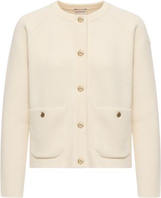 Moncler Moncler Cardigan En Laine Et Cachemire M&eacute;lang&eacute;s, Femme, Blanc, Taille: Xl